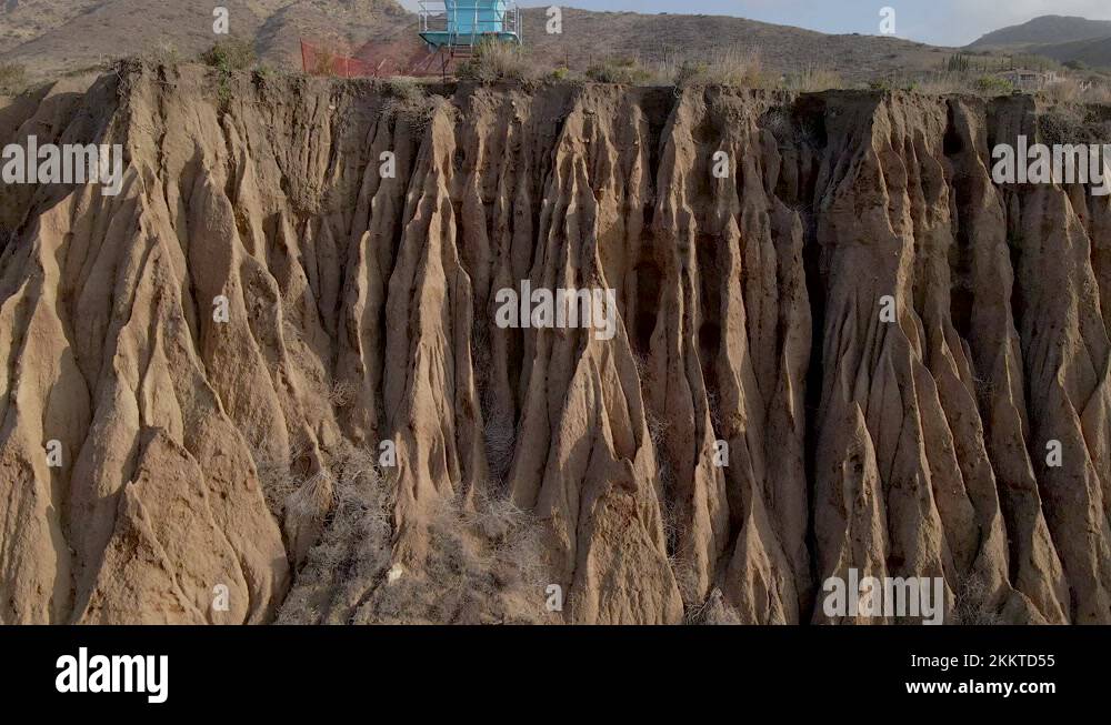 Erosion Creating Rugged Ridges and Jagged Land Formations, Aerial Stock ...