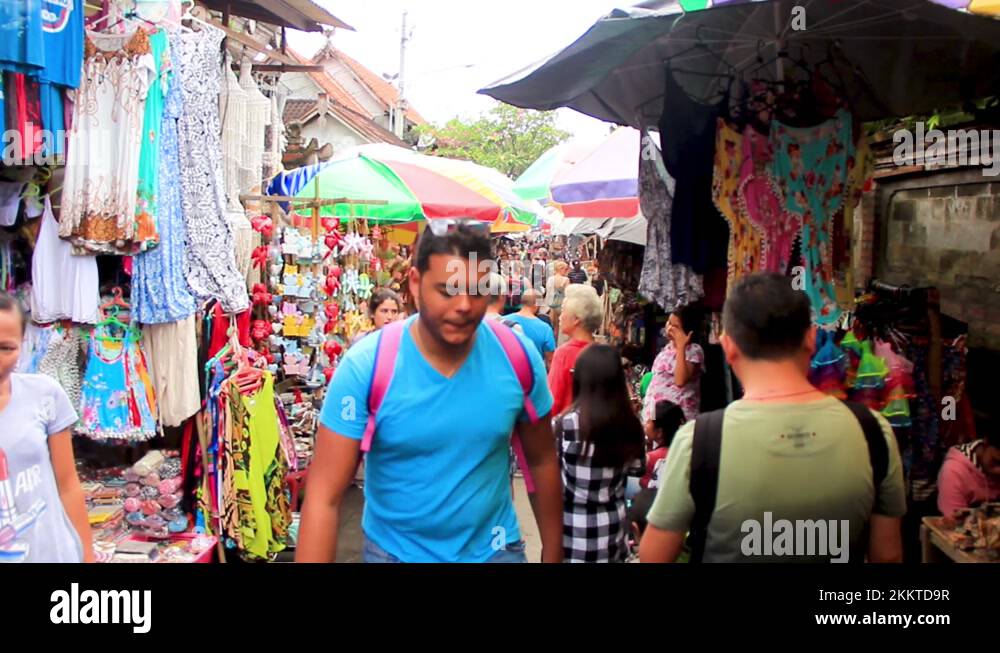 Busy Flea and Street Market with tourists and locals in Bali, Indonesia ...