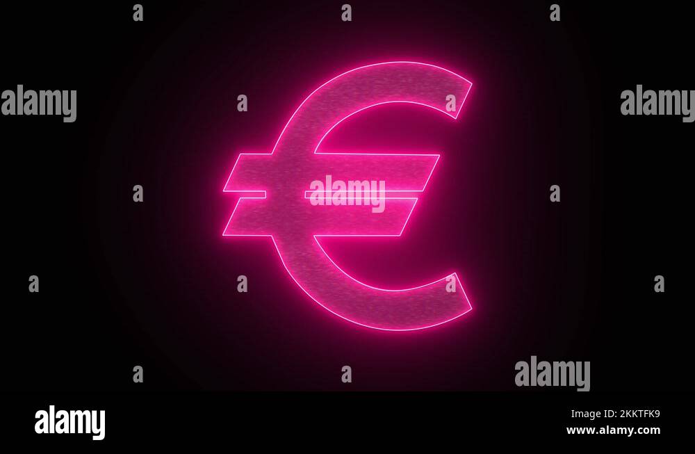 Euro neon sign animation. Animated pink neon symbol on black background ...