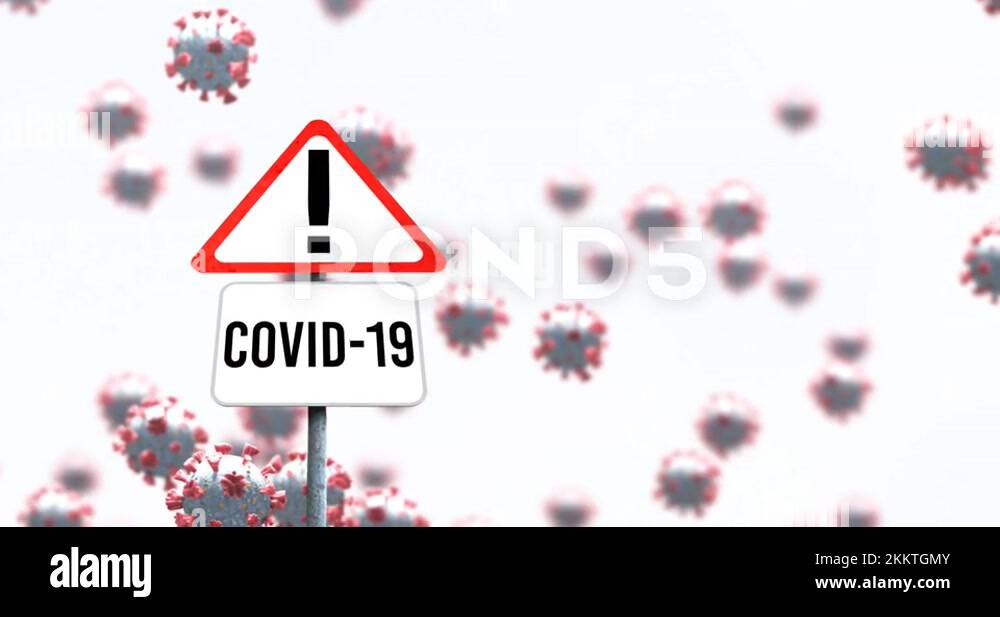 Digital animation of covid-19 text and warning sign board against covid ...