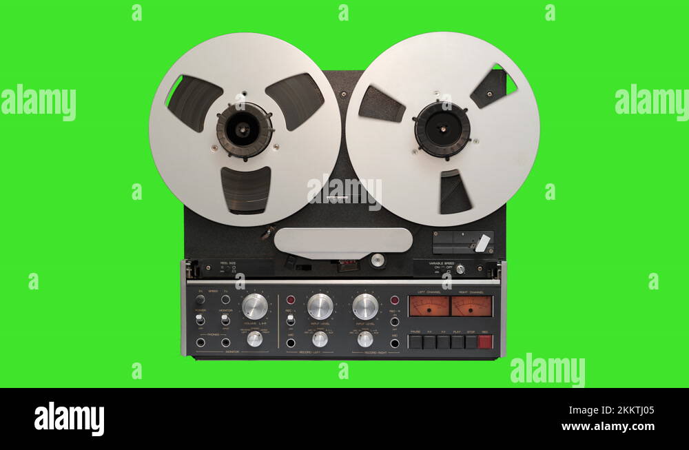 4K: Reel to Reel Tape Recorder in front of Green Screen Chroma Key ...
