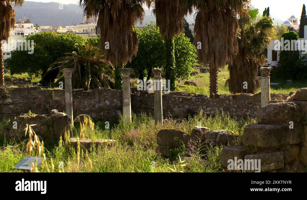 Kos Greece ancient Greek temple in the capital of the island next to ...