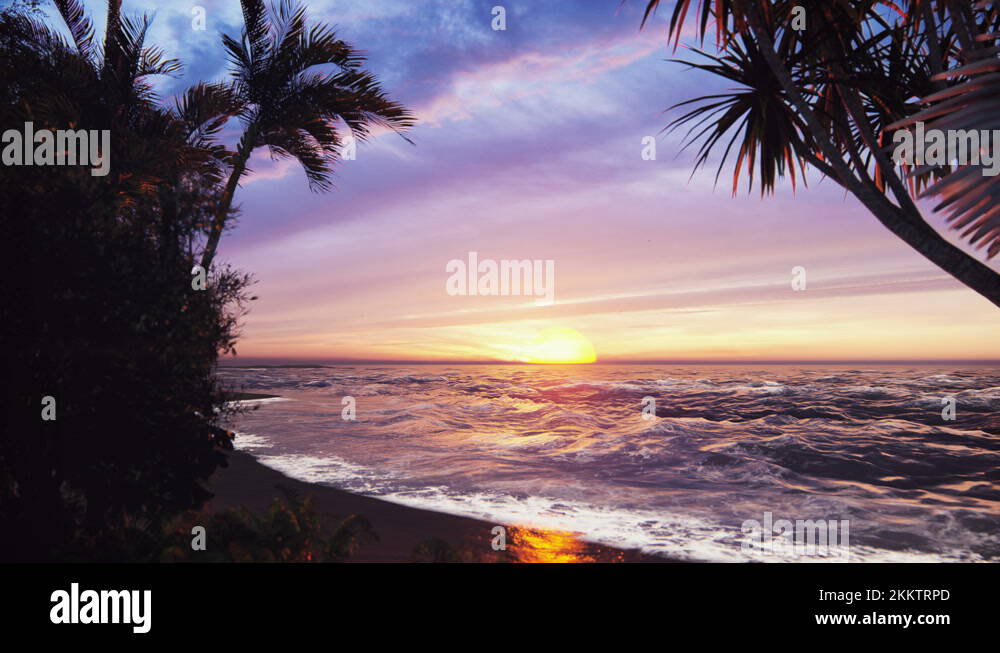 Looping animation of a tropical sunrise at the seaside. The sea ...
