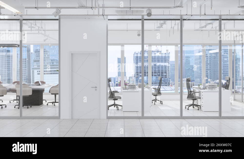 Modern Large Empty Office Interior With Board Room, Office Desks ...