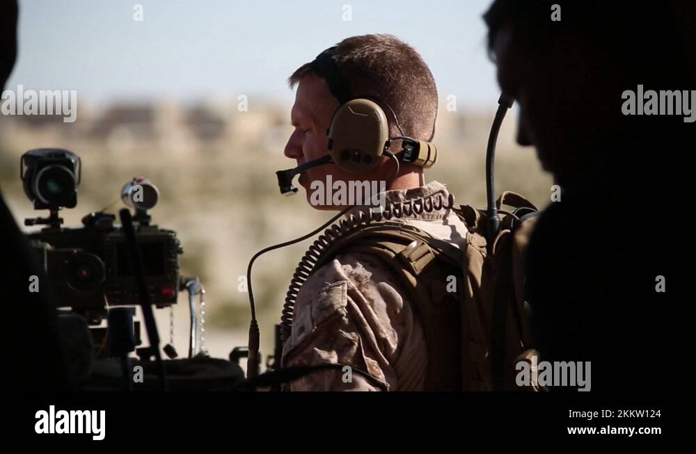 US Marines keep lookout during Close air support exercise in desert ...