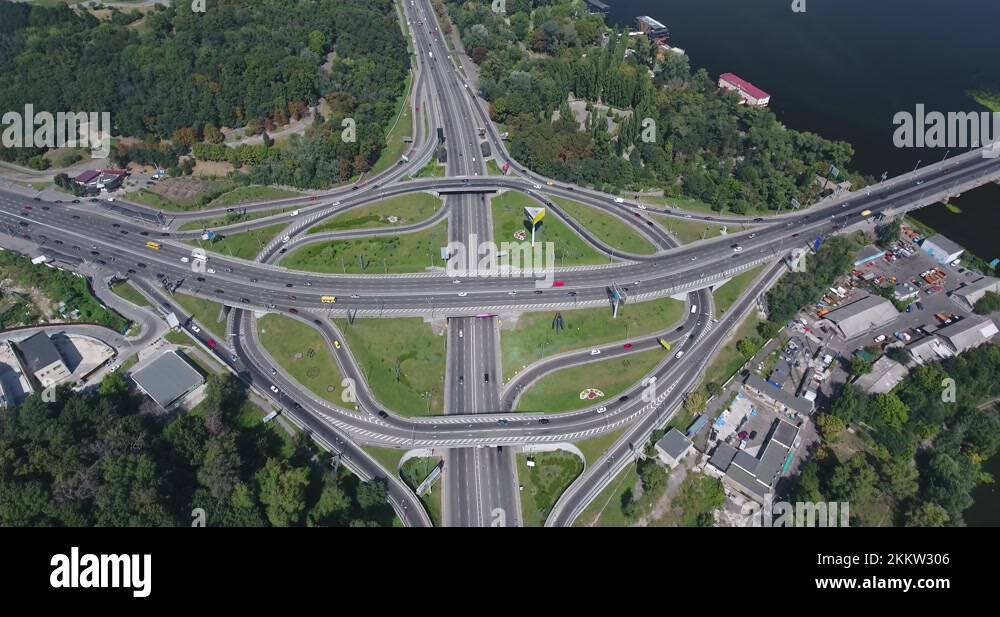 Overhead View Of Highway Interchange. Traffic Flow Stock Video Footage ...