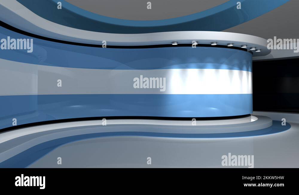 TV studio. Light blue background. News studio Stock Video Footage - Alamy