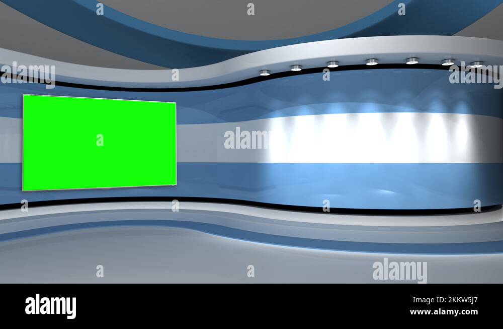 TV studio. Light blue background. Loop animation. News studio. 3d ...