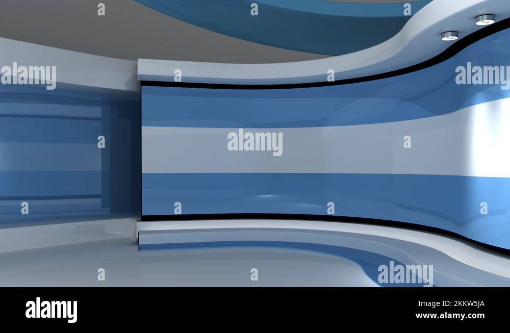 TV studio. Light blue background. Loop animation. News studio. 3d ...