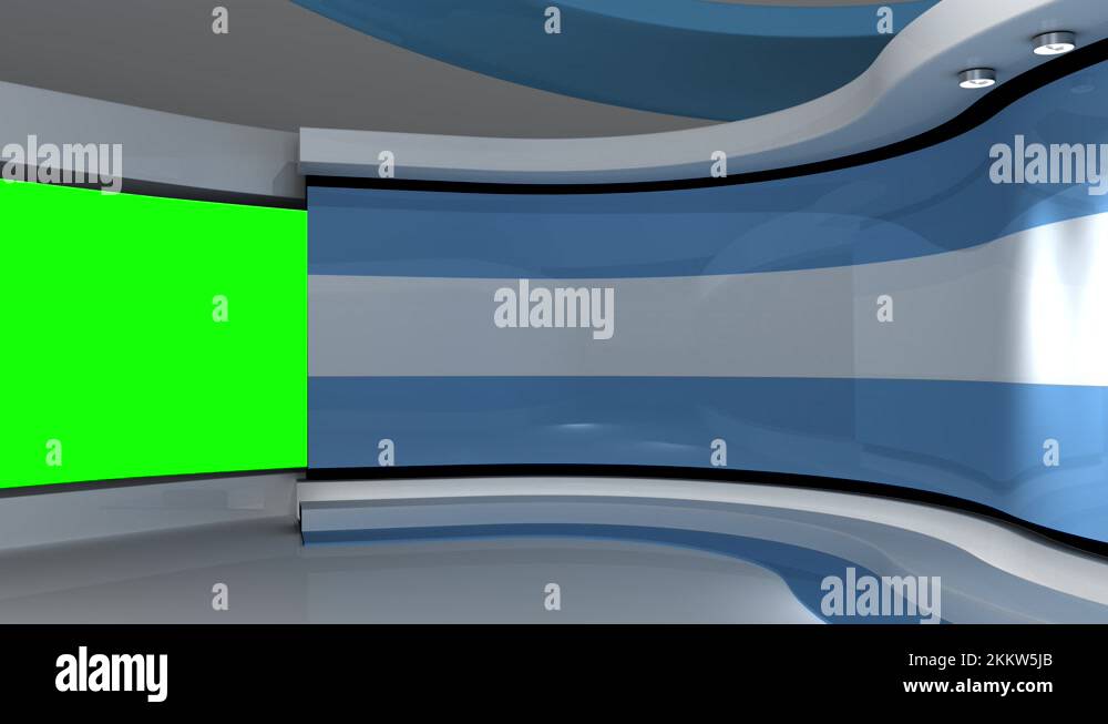 TV studio. Light blue background. Loop animation. News studio. Green ...