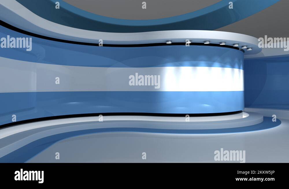 TV studio. Light blue background. Loop animation. News studio. 3d ...