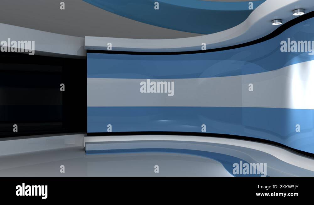 TV studio. Light blue background. Loop animation. News studio. 3d ...