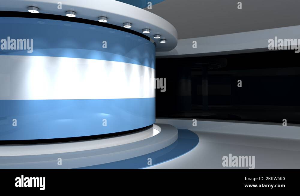 TV studio. Light blue background. Loop animation. News studio. 3d ...