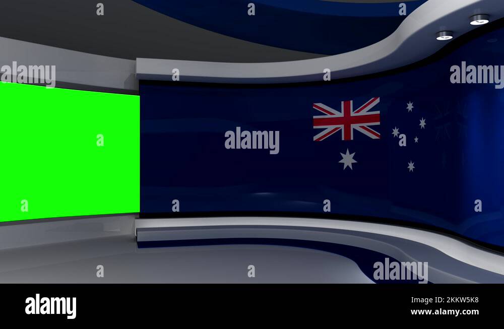 TV studio. Australia. Australian flag. News studio. Green screen ...