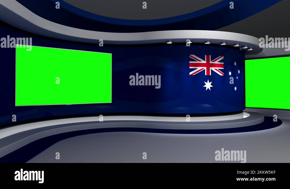Virtual studio. Green screen. TV studio. Australia. Australian flag ...