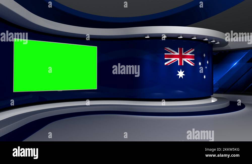 TV studio. Australia. Australian flag. News studio. Green screen ...
