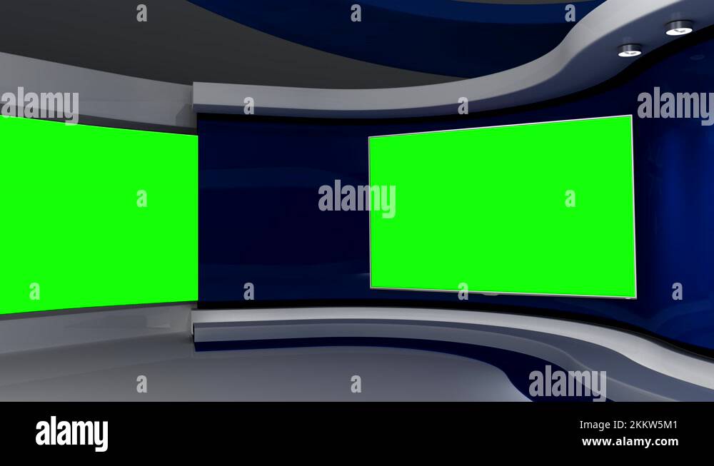 TV studio. Blue background. Green screen background. News studio Stock ...