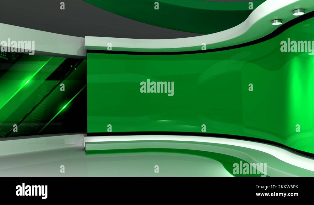 TV studio. Green background. Loop animation. News studio. 3d render. 3d ...