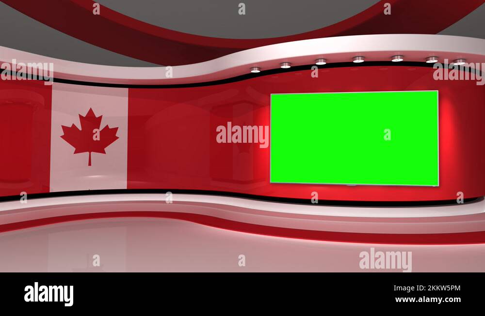 TV studio. Canada. Canada flag. News studio. Green screen background ...