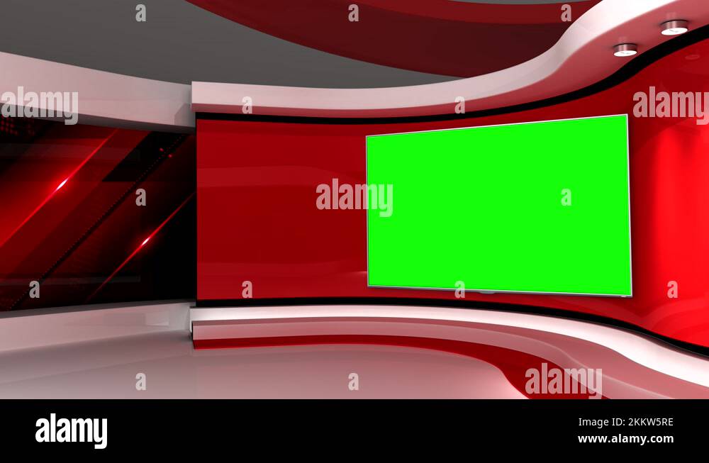 TV studio. Red background. Loop animation. Green screen. 3d render. 3d ...