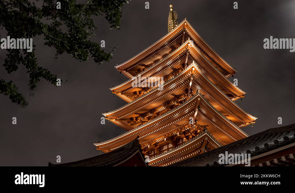 Beautiful Ancient Pagoda At Senso-Ji Temple At Night In Asakusa, Tokyo Stock Video Footage - Alamy