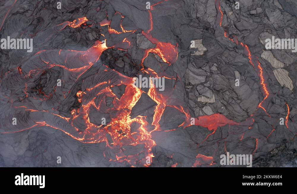 Flowing lava pieces on fresh lava at Fagradalsfjall Volcano Eruption in ...