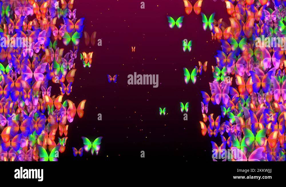 Sweet Colorful Swarm Butterflies Flying With Flapping Wings On Left And ...