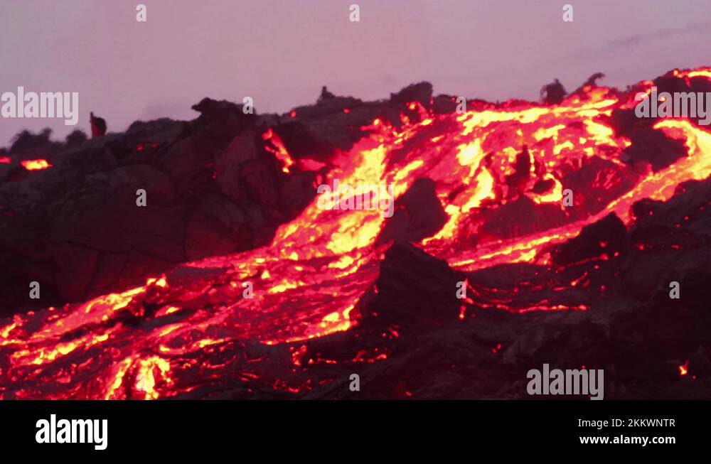 Fresh Lava magma flowing out from the Fagradalsfjall Volcano crater, in ...