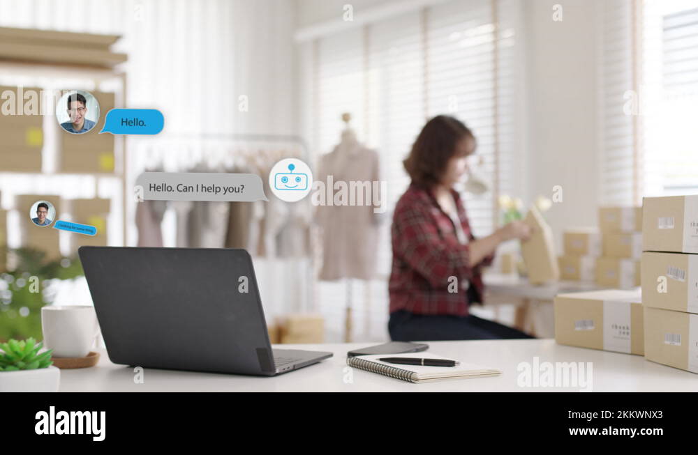 Chatbot conversation on laptop screen app interface Stock Video Footage ...