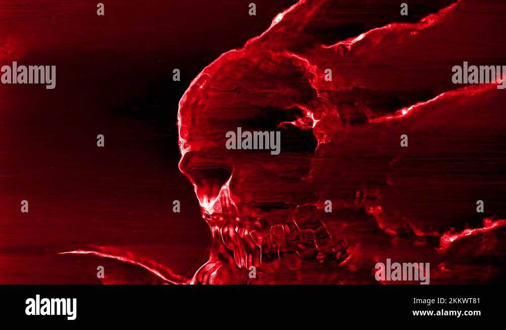 Creepy martian creature. Red alien head 2D animation in horror fiction ...