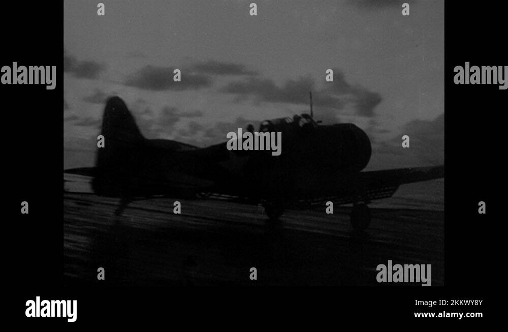 1940s: Planes taking off from carrier. Aerial shots of planes flying ...