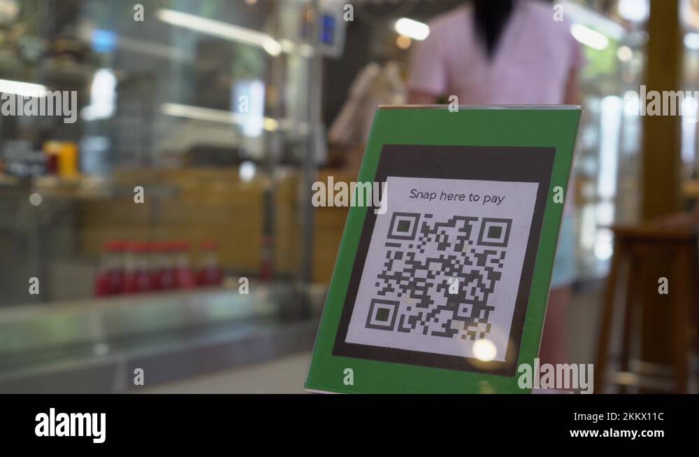 QR code touch-free payment display in the restaurant Stock Video ...