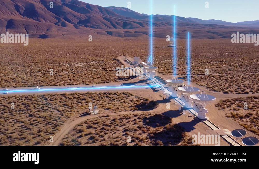Space telescope arrays, beaming signals to 5G satellites - 3d graphics ...