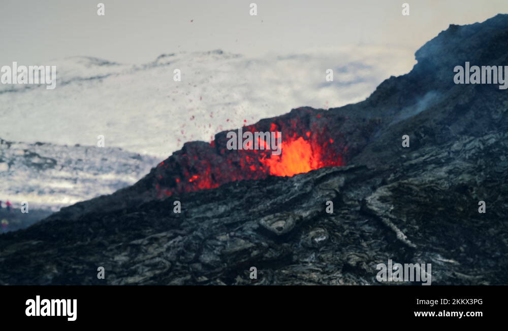 Volcano Erupting, Lava Spewing Out Of The Crater. Volcanic Eruption In ...