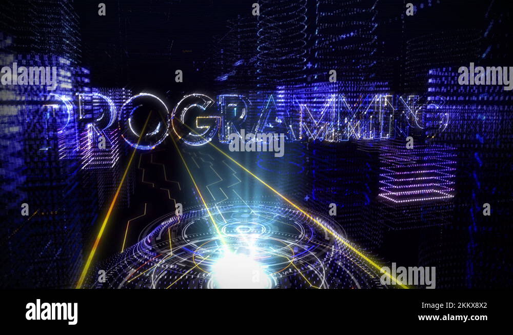Word Programming Appearing on Screen in Big 3D letters Inside digital ...