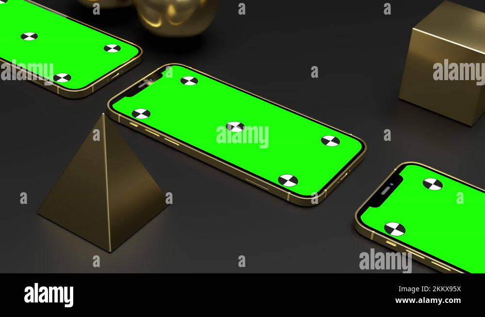 Smartphones Moving Horizontally. Green Screen, Chroma key. Digital ...
