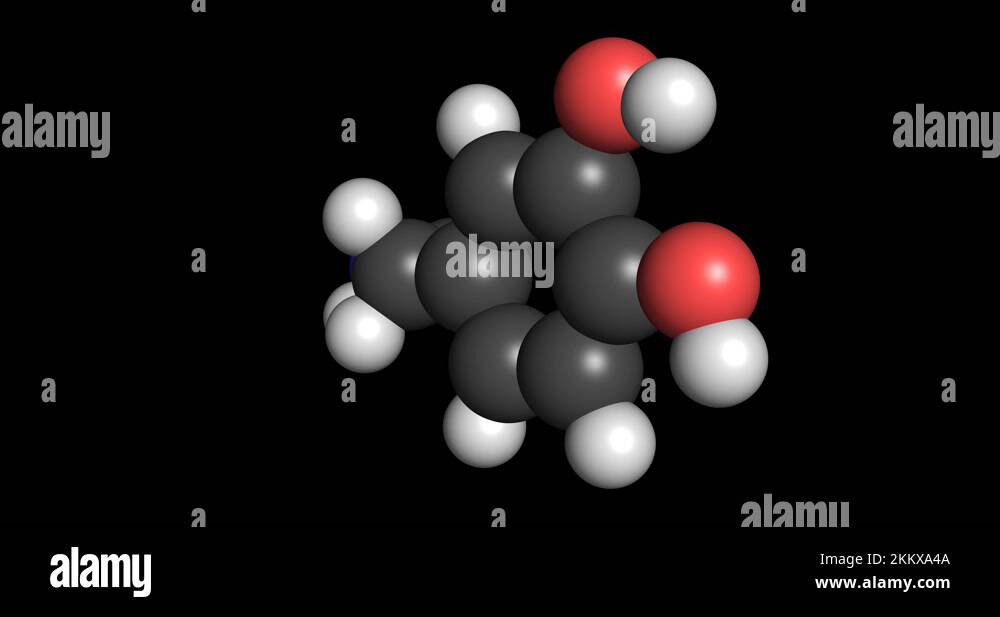 Dopamine neurotransmitter molecule 3D render chemical structure 4K ...