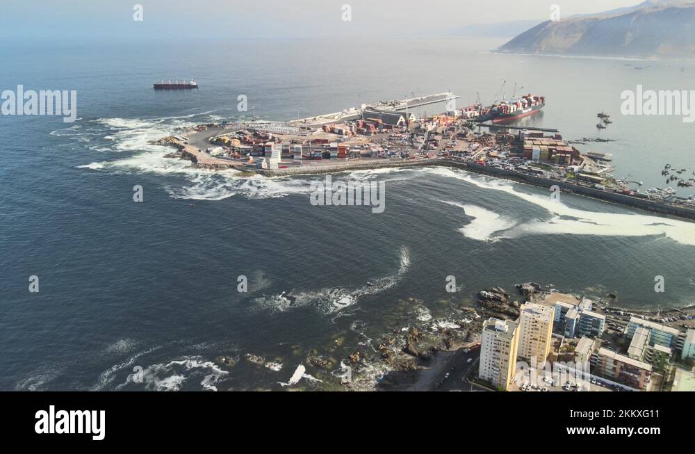 Isla Serrano, Iquique, Chile. Aerial View, International Cargo Port and ...