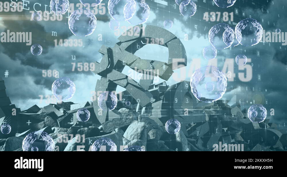 Multiple bubbles floating and changing numbers over broken euro symbol ...