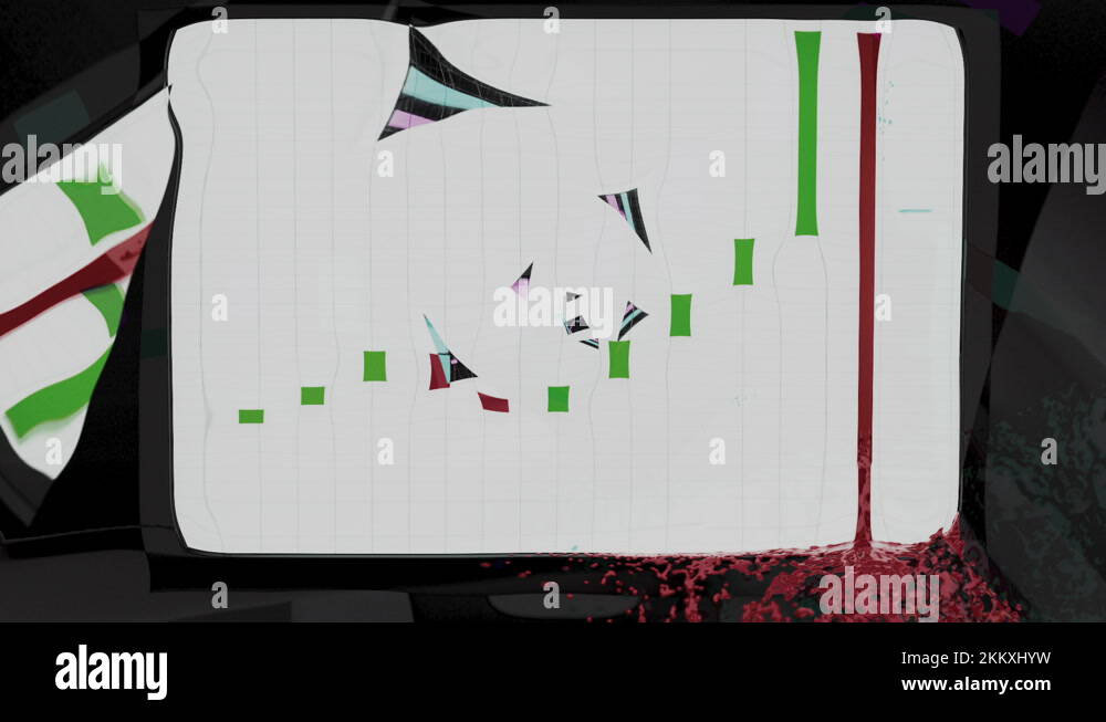 Psychedelic abstract art animation of collapsing stock market. A ...