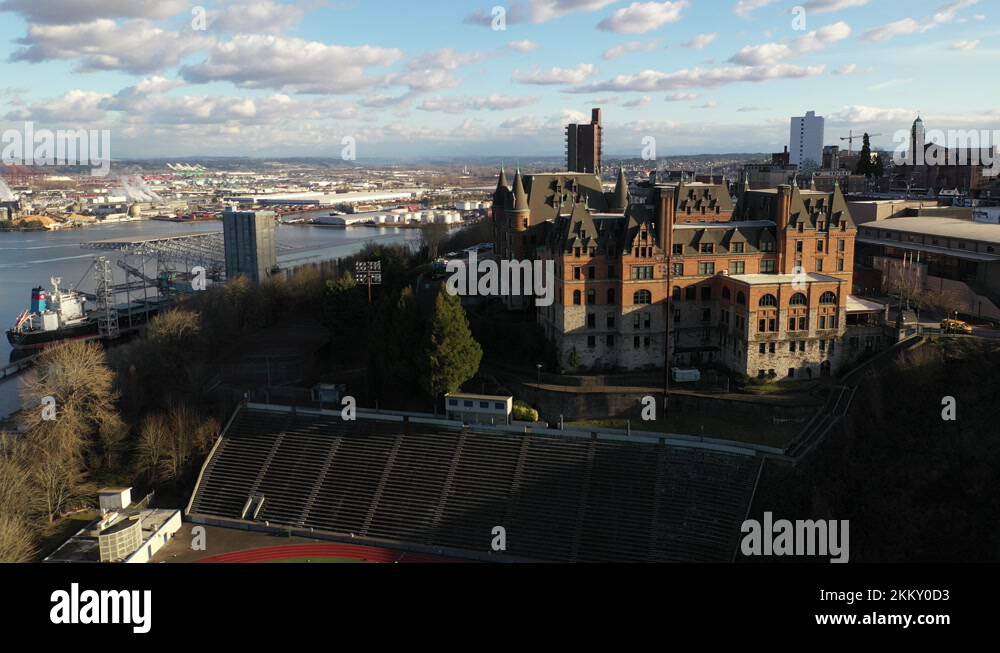 Cinematic drone reveal shot of Stadium High School downtown Tacoma ... Cinematic drone reveal shot of Stadium High School downtown Tacoma ...