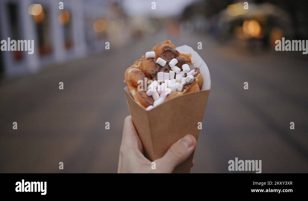 Bubble waffle ice cream cone Stock Videos & Footage - HD and 4K Video ...