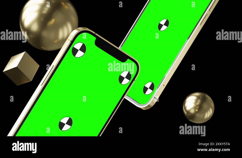 Two Mobiles Presentation Green Screen At Cell Phone Layout Chroma Key Mockup Stock Video
