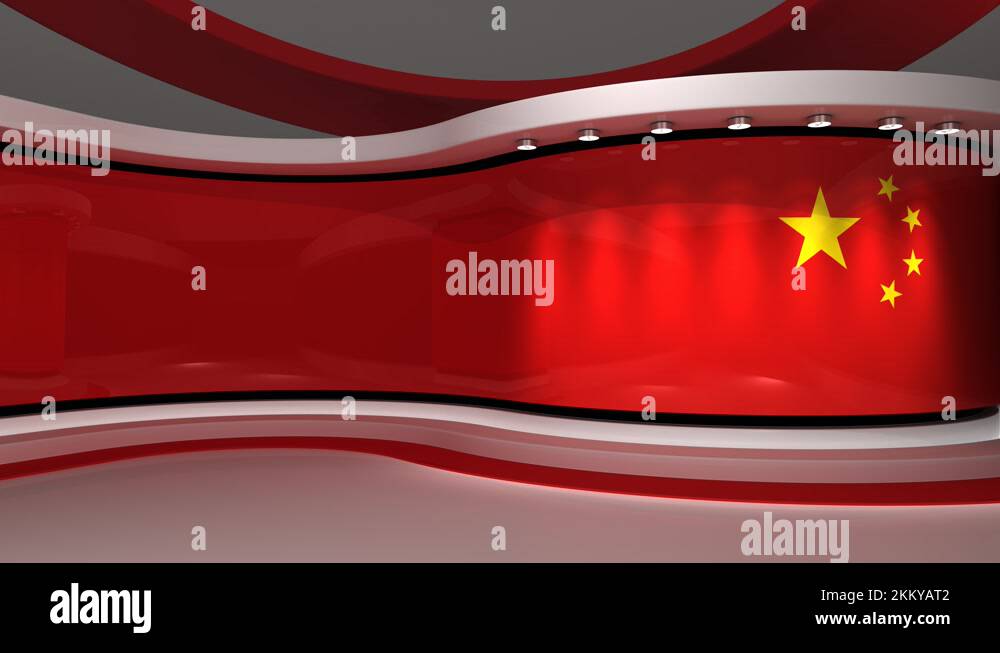 TV studio. Chinese flag background. News studio Stock Video Footage - Alamy