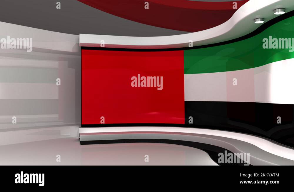 TV studio. Dubai. Dubai flag. News studio. 3d render. 3d Stock Video ...