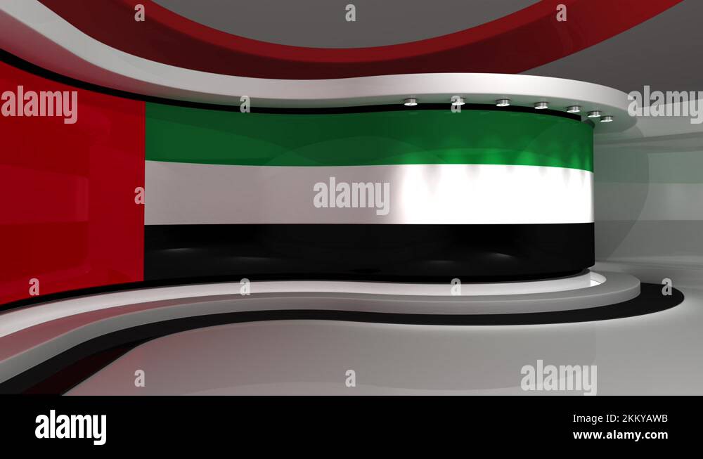 TV studio. Dubai. Dubai flag. News studio. 3d render. 3d Stock Video ...