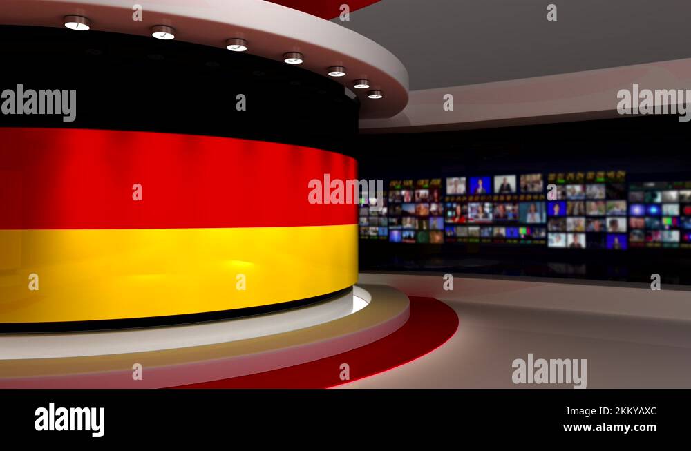 TV studio. Germany. German flag. News studio. News room. 3d render. 3d ...