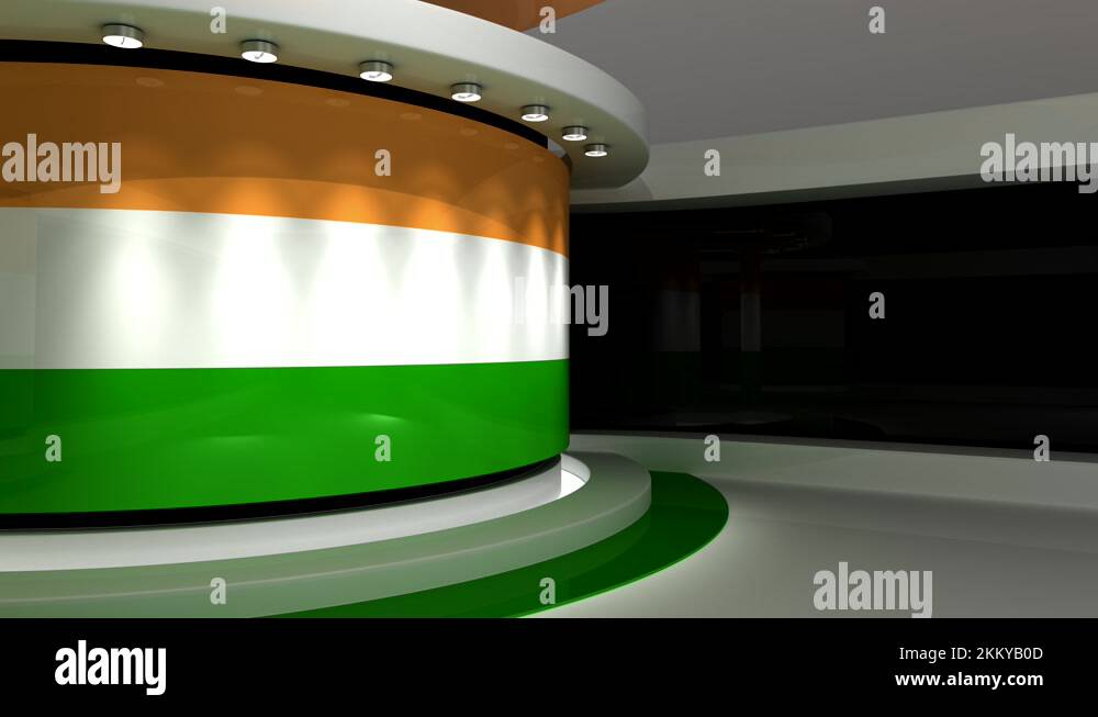 TV studio. Indian flag background. News studio. Background. 3d render ...
