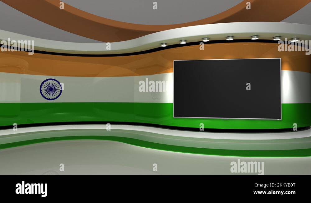 TV studio. Indian flag background. News studio. Background. 3d render ...