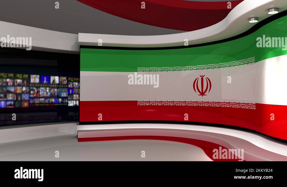 TV studio. Iran. Iranian flag. News studio. Background. 3d render. 3d ...